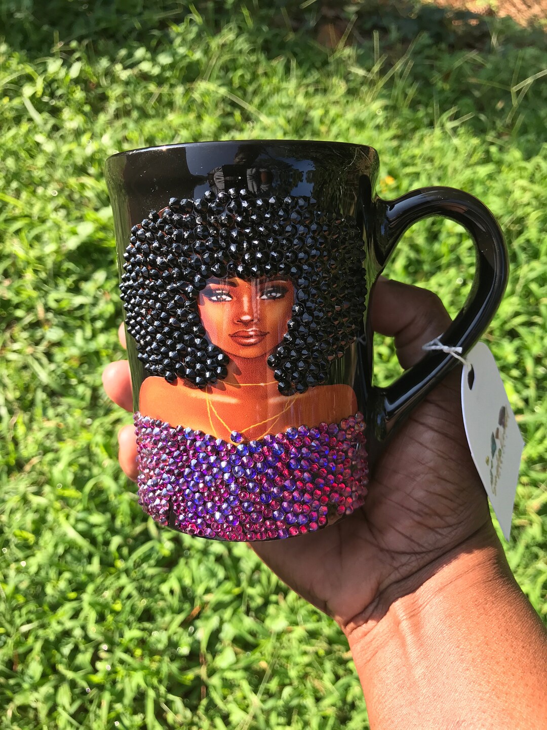 Bling Coffee Mug, Black Girl Magic Cup, Rhinestone Decorated Drinkware, Personalized Gifts for ...