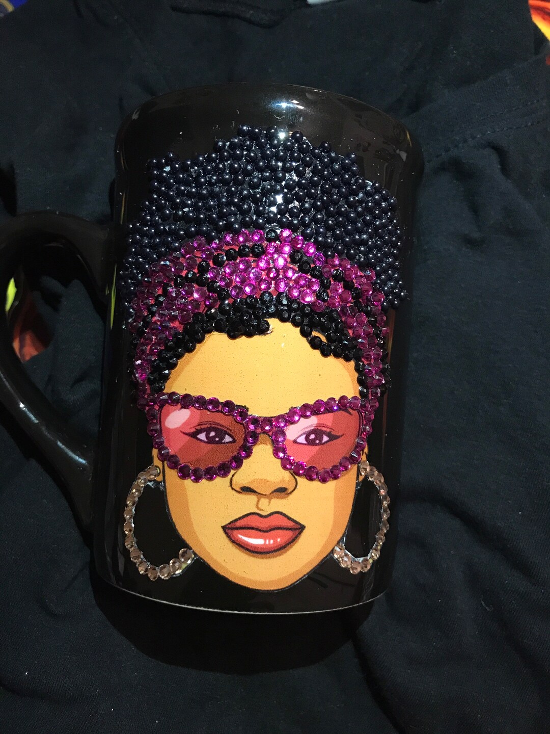 Bling Mugs, Rhinestone Cups, Afro Womans Drink Ware, Coffee Cup,face ...
