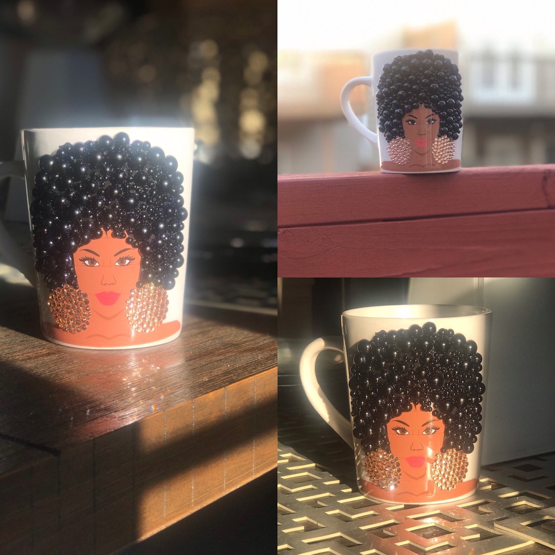 Bling Afro Woman Coffee Mugs,beaded Bedazzled Coffee Mugs, Coffee Cups ...