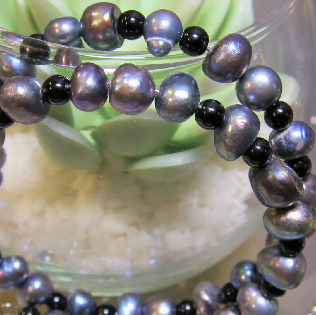 Pulsera de jaspe de perla negra pulsera de alambre de - Etsy España