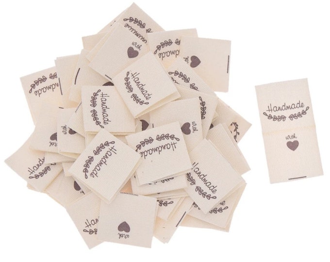 50 PCS HANDMADE With LOVE Fabric Labels 20*20mm- Handgemachte ...
