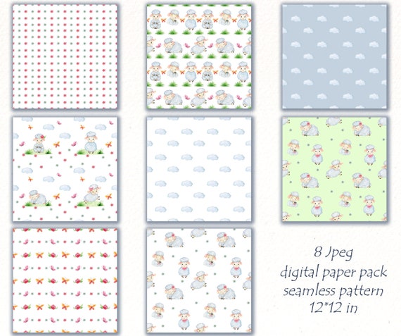 Papercraft Cute animal seamless pattern Lamb watercolor paper Animals ...