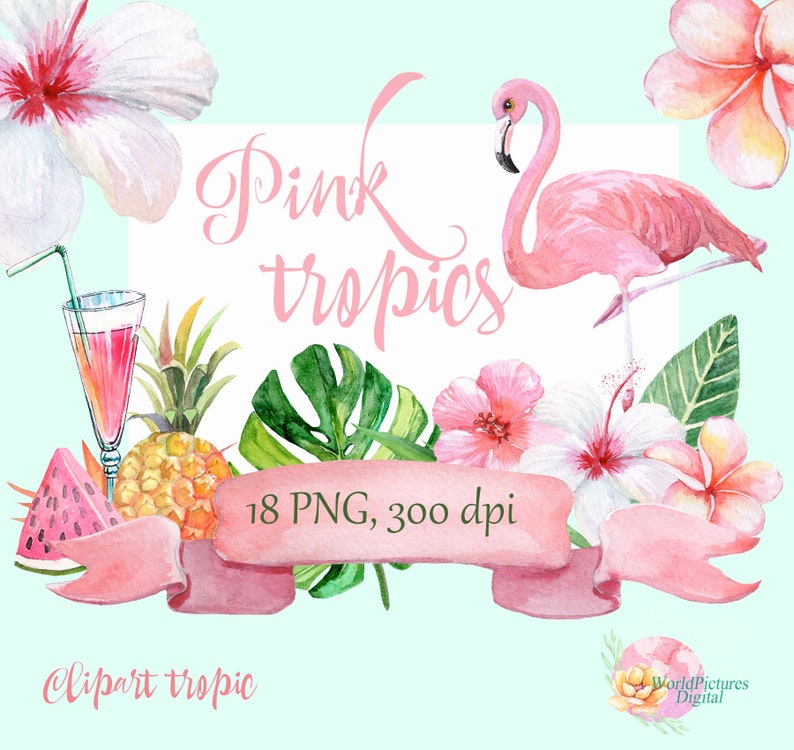Watercolor Tropical Clip Art Watercolor Set Summer Clipart Etsy