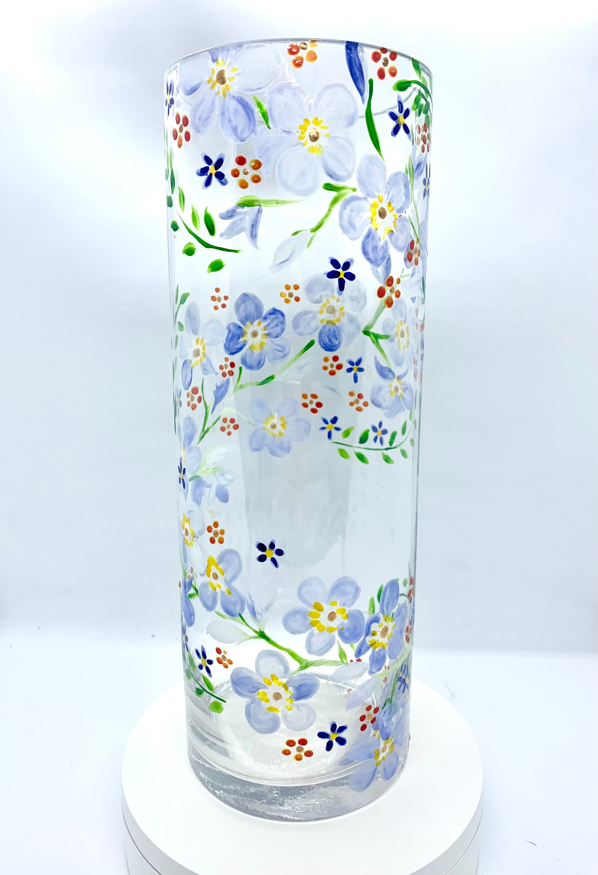 Hand-painted Forget-me-nots Glass Vase: Blue Floral Vase - Etsy UK