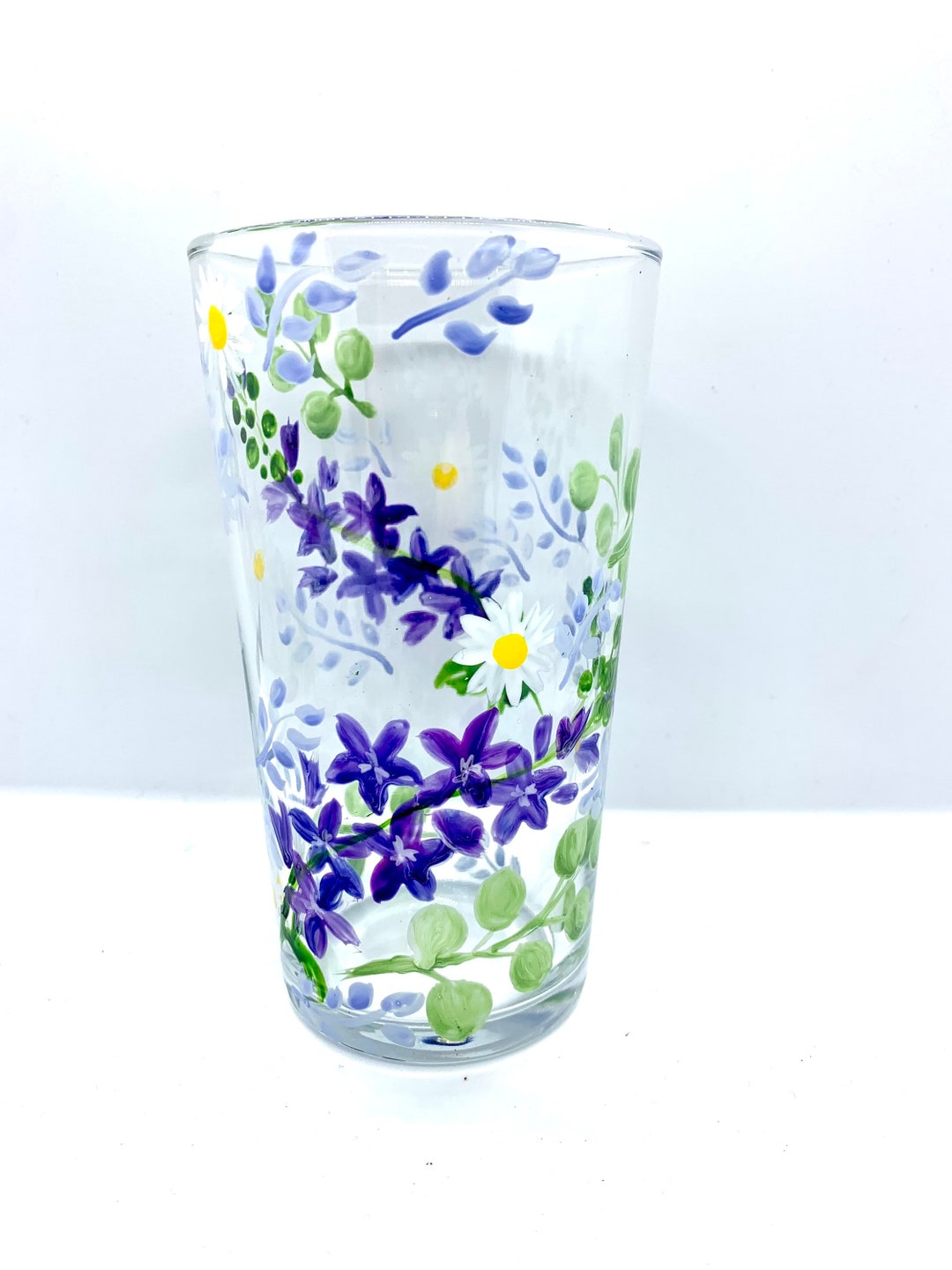 Girly Pint Glass. Hand Painted Larkspur July Birth Flower Glass. Pint ...