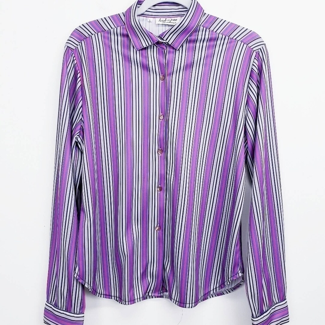 VINTAGE Huk-a-poo 70's Navy, Pink and White Stripe Button Down Shirt ...