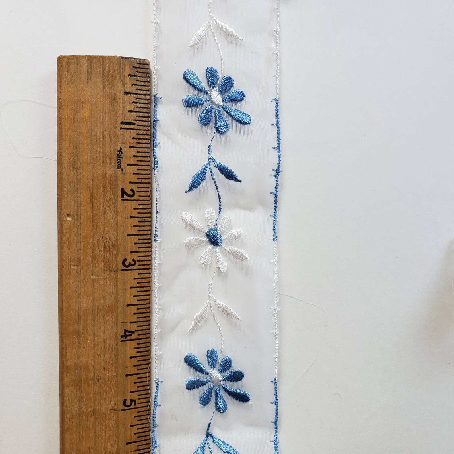Vintage Organza Blue and White Embroidered Daisy Chain Ribbon, Sewing ...