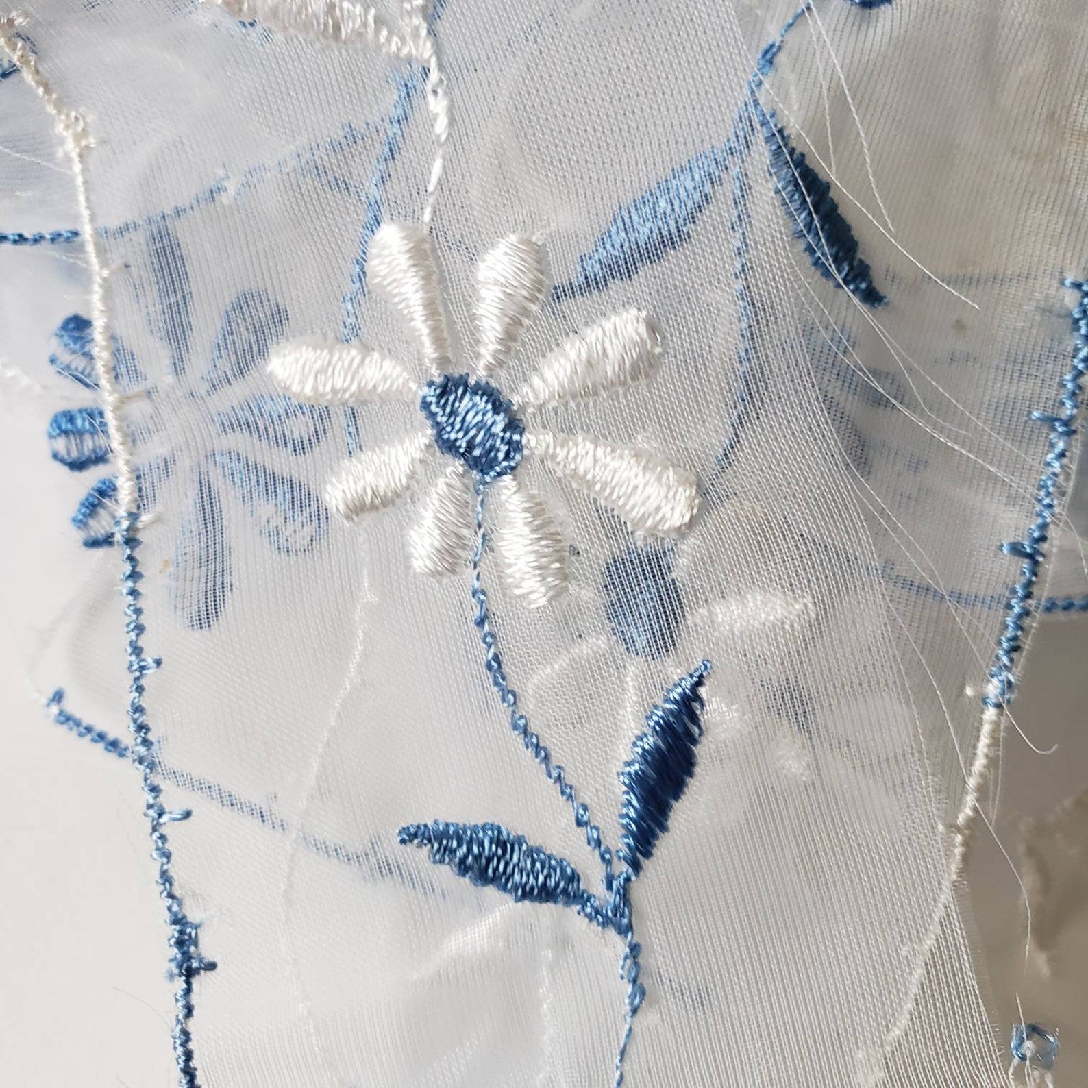 Vintage Organza Blue and White Embroidered Daisy Chain Ribbon, Sewing ...