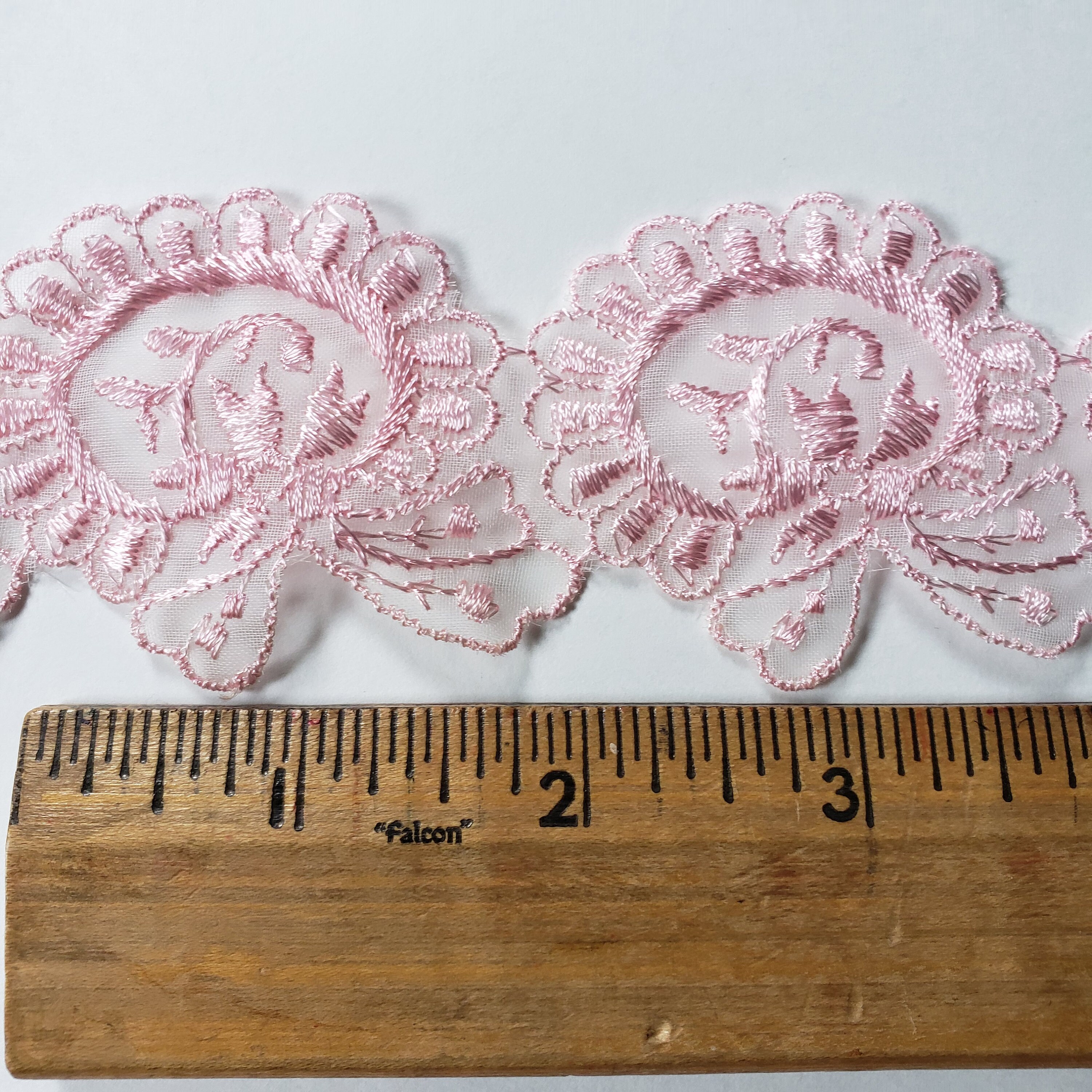 Vintage Pink Embroidered Scalloped Edge Lace, Organza Floral Trim ...