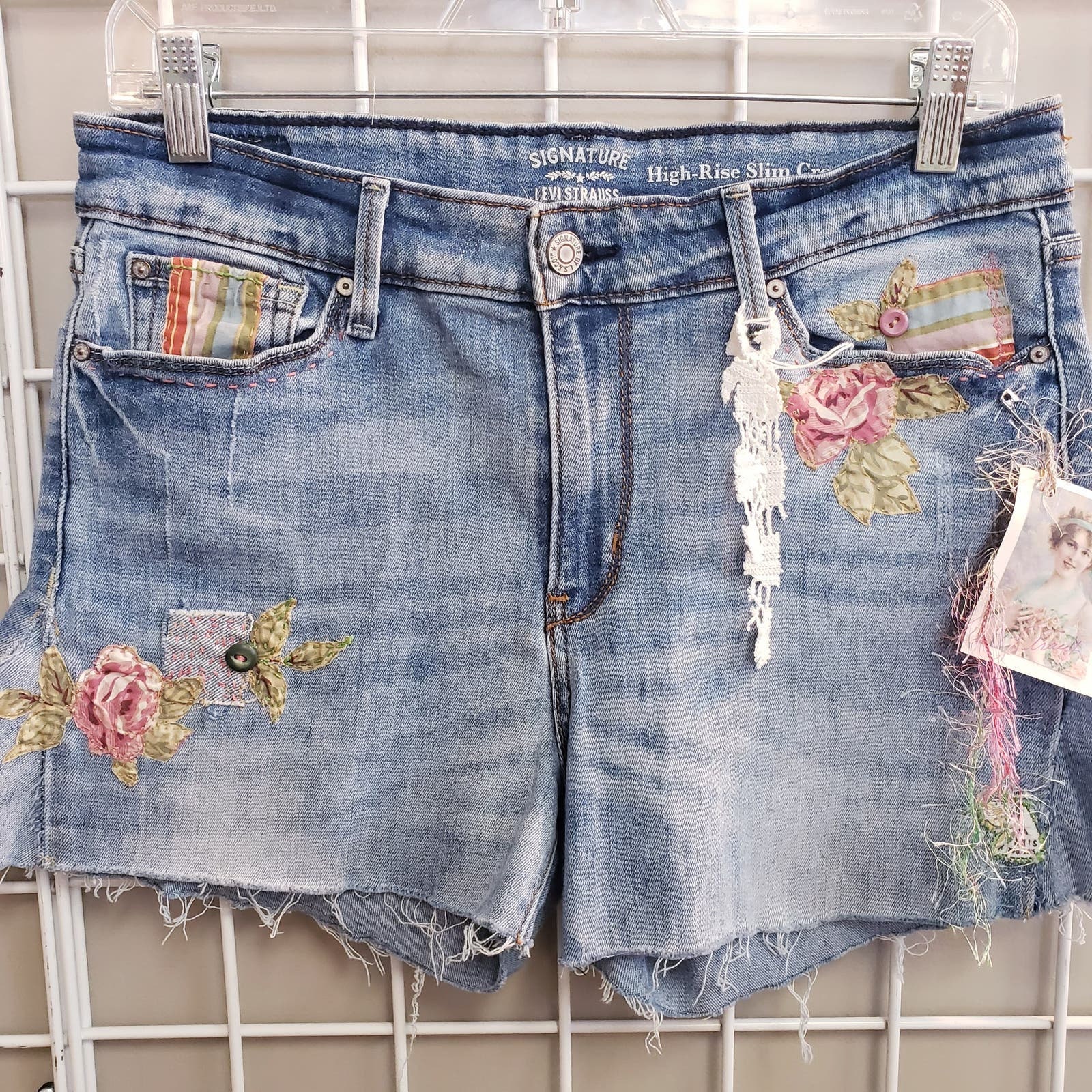 Upcycled Handmade Levi Cut off Shorts Embellished Floral Lace Size 8 - Etsy