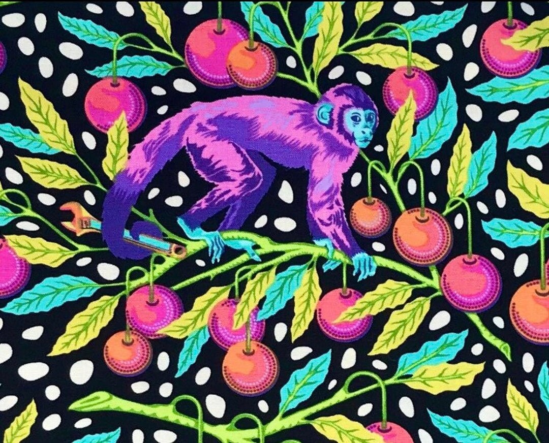 OOP RARE ~ Tula Pink Monkey Wrench in Guava (PWTP134.GUAVA) ~ 100% ...