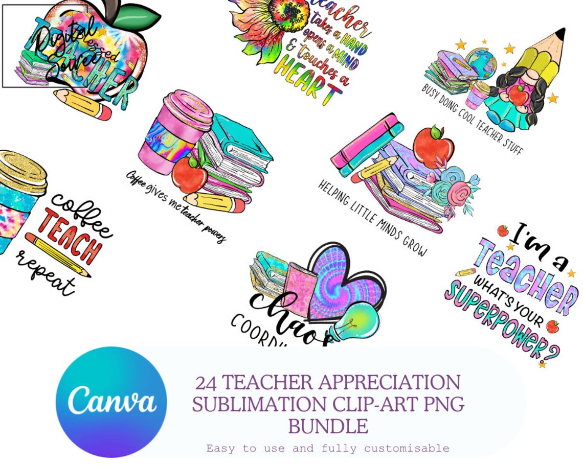 24 Teacher Appreciation Bundle Png, Bundle Design Png, Sublimation ...