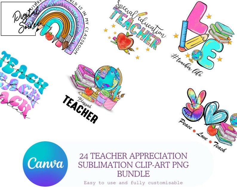 24 Teacher Appreciation Bundle Png, Bundle Design Png, Sublimation ...