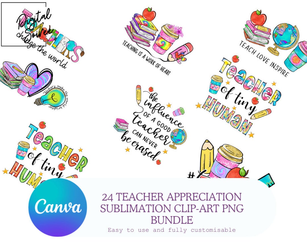 24 Teacher Appreciation Bundle Png, Bundle Design Png, Sublimation ...
