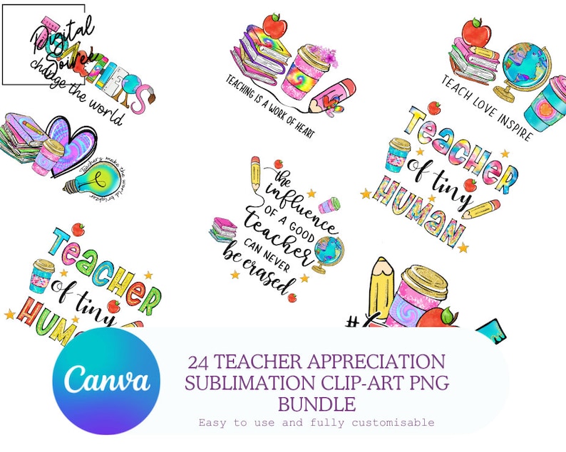 24 Teacher Appreciation Bundle Png, Bundle Design Png, Sublimation ...