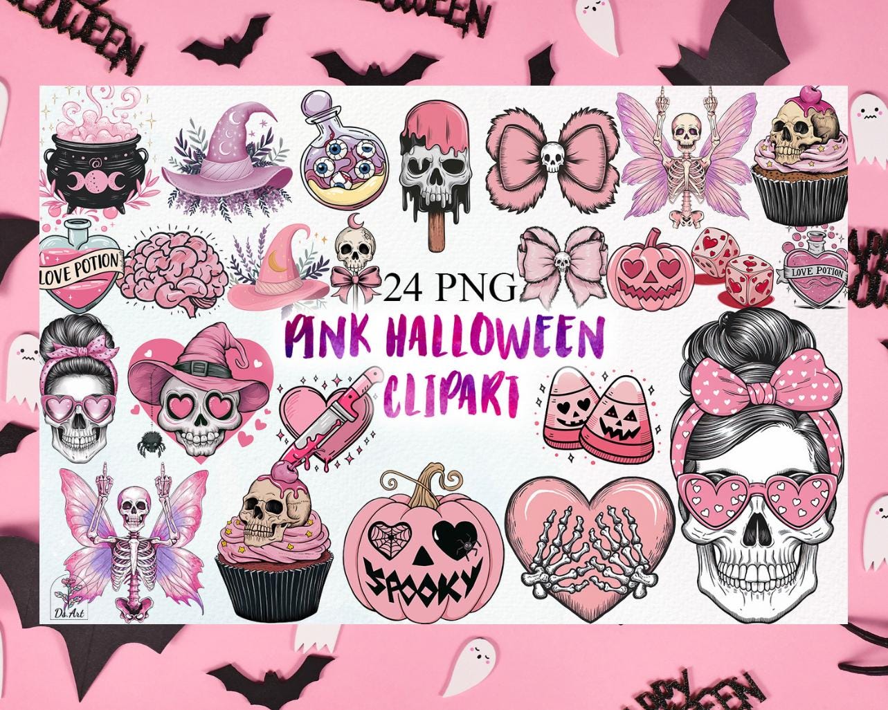 Pink Spooky Halloween Clipart 24 PNG Design Bundle | High-resolution ...