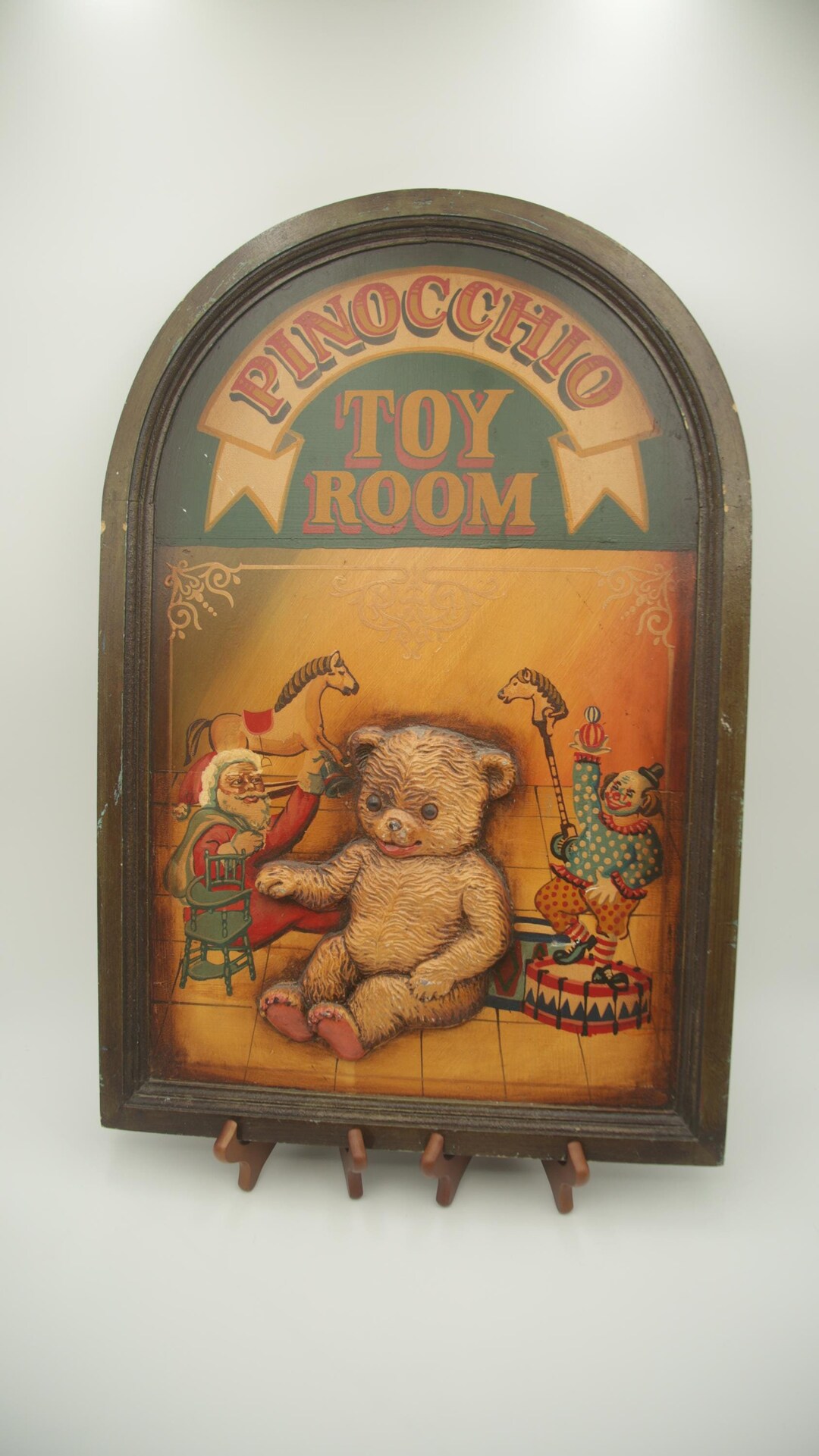 RARE 1970s-80s Walt Disney "pinocchio Toy Room" Teddy Bear 3D Wooden ...