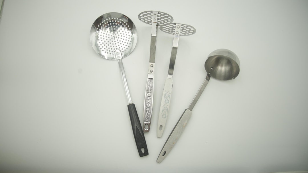 Vintage Utensils I Slotted Spoon Skimmer Spoon Jhaara I Potato Mashers ...