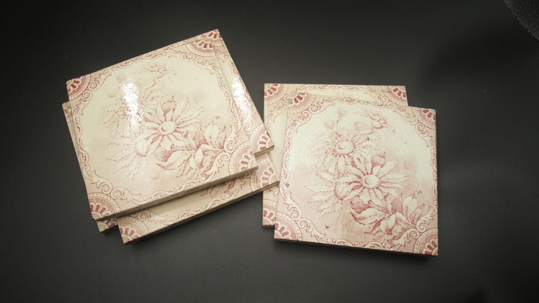 Antique Victorian Tiles Set of 6 I From England I Red & White Daisy ...
