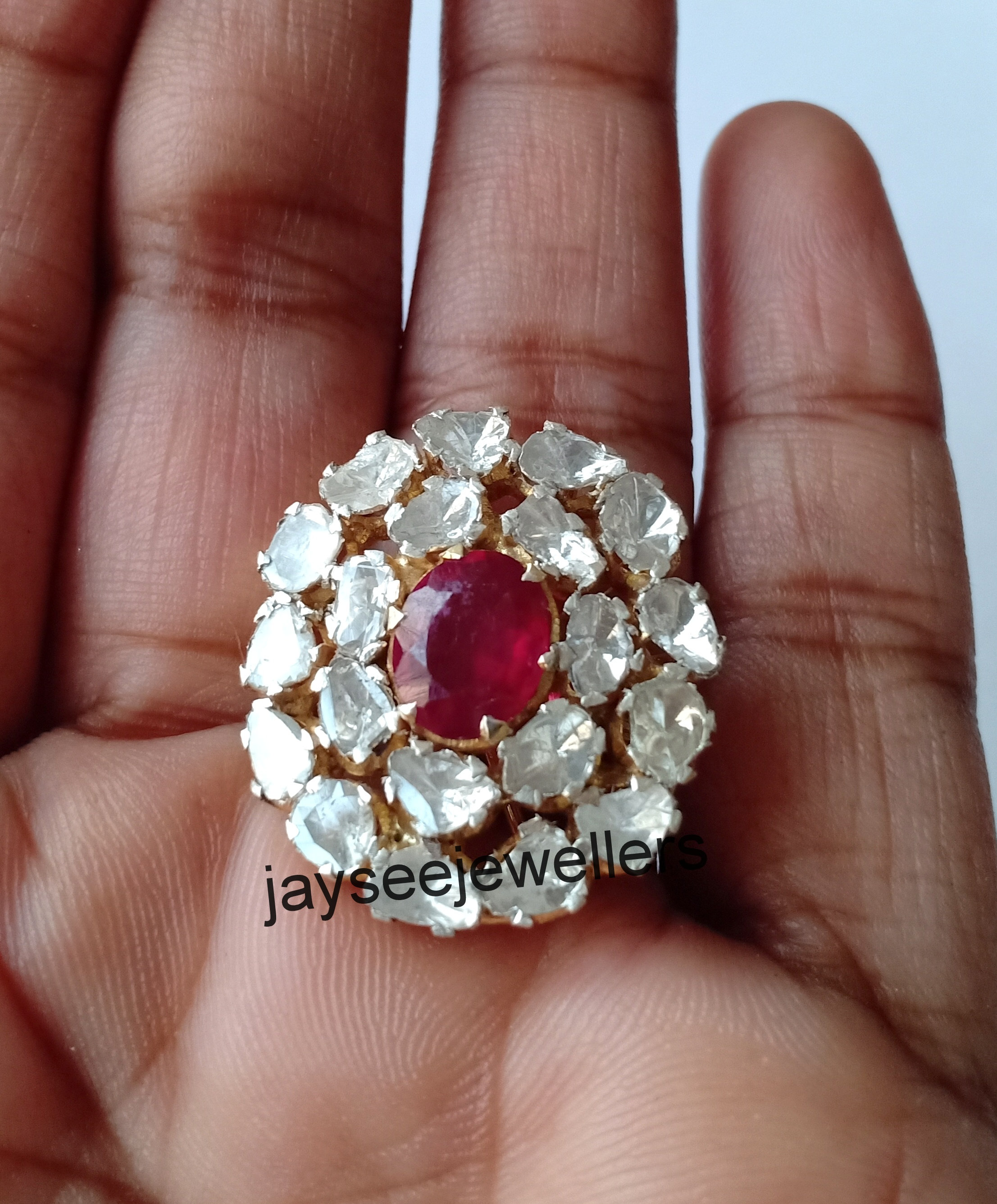 Ruby Polki Diamond Ring Polki Diamond Ring Ruby Diamond Ring | Etsy