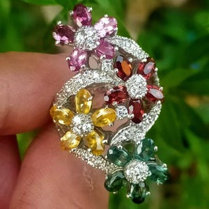 Handmade Sterling Silver Multi-gemstone Flower Ring - Etsy
