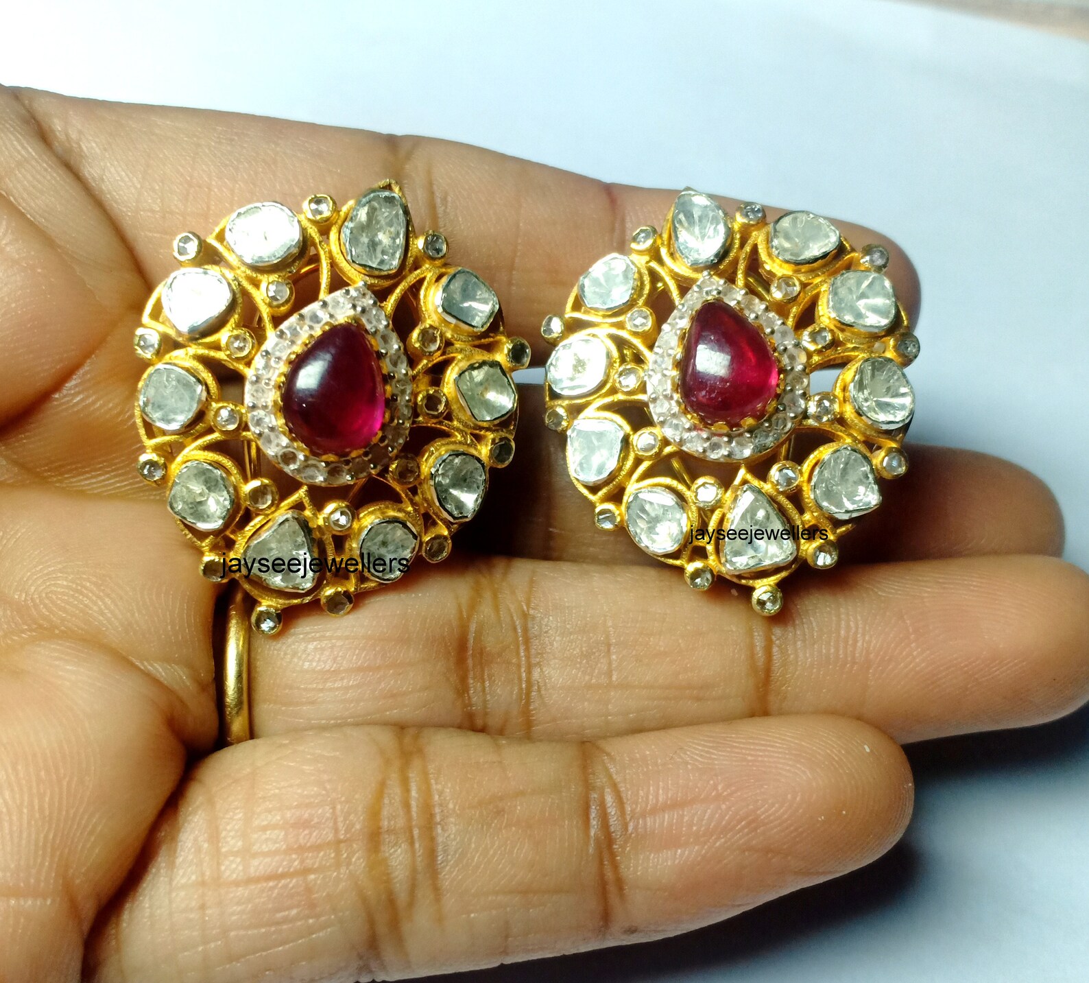 Polki Diamond Ruby Earring Polki Diamond Stud Jewelry Natural | Etsy