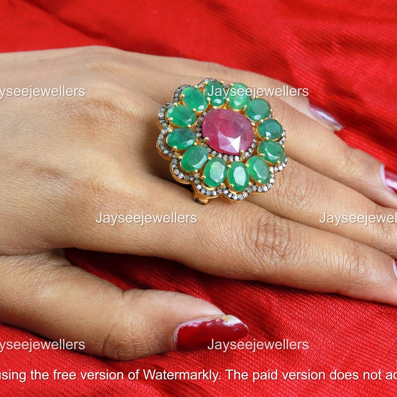 Ruby Emerald Ring - Etsy