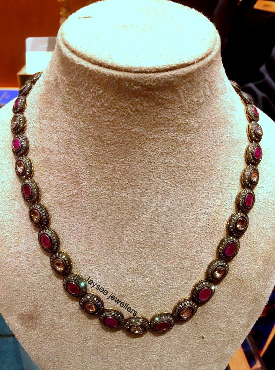 Natural Ruby Necklace Ruby Gemstone & Pave Polki Diamond 925 | Etsy