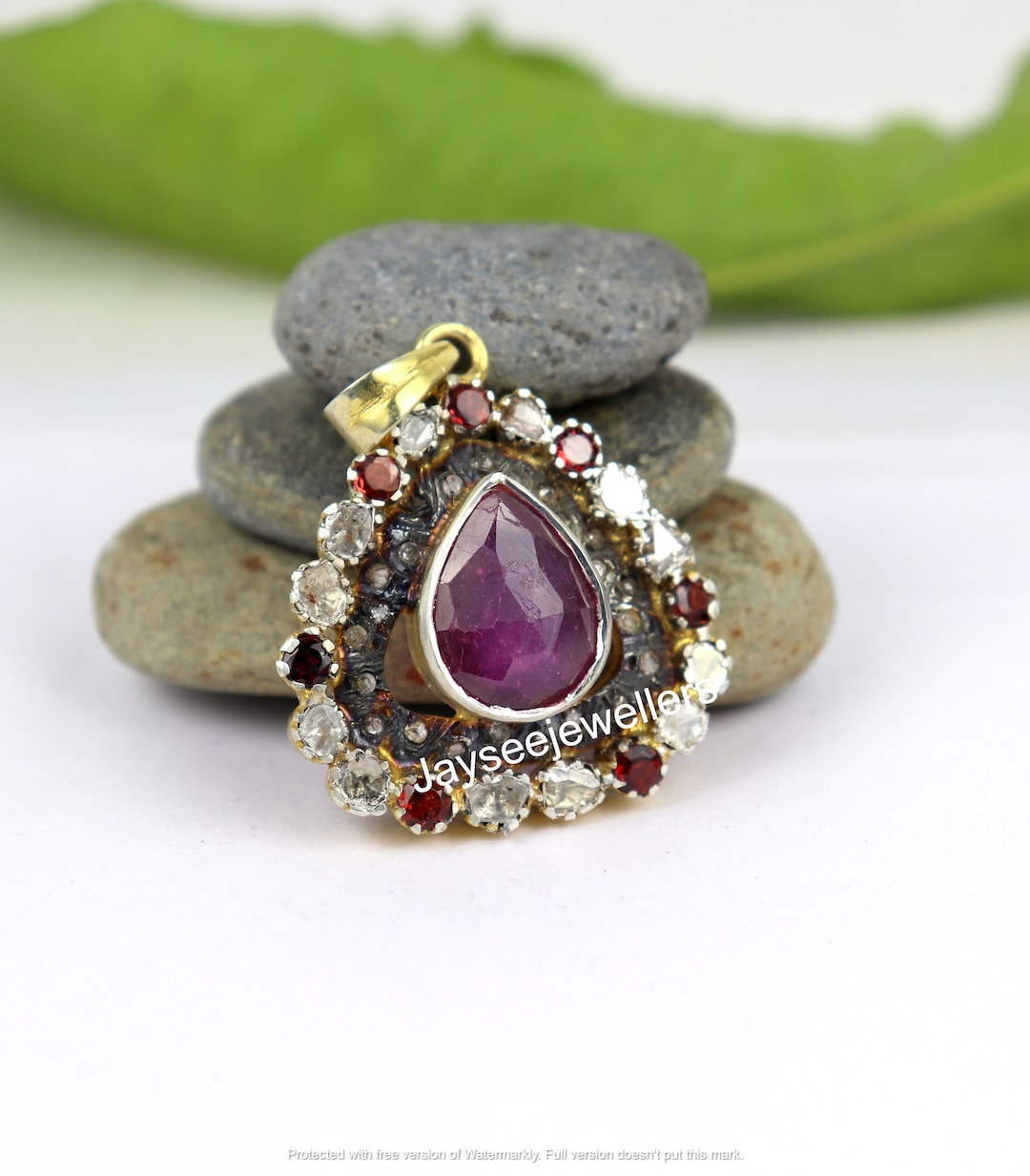 Ruby Gemstone Pendant, Polki, Diamond Pendant, Pear Cut Ruby Pendant ...