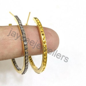 Pave Diamond Earring, Sparky Diamond Earring, 925 Sterling Silver Hoop ...