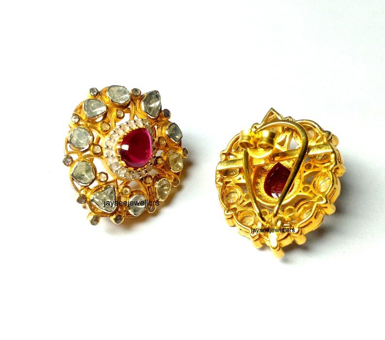 Polki Diamond Ruby Earring Polki Diamond Stud Jewelry Natural | Etsy