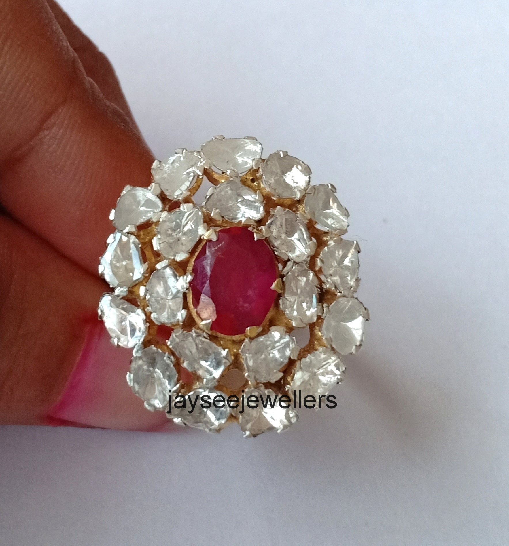 Ruby Polki Diamond Ring Polki Diamond Ring Ruby Diamond Ring | Etsy