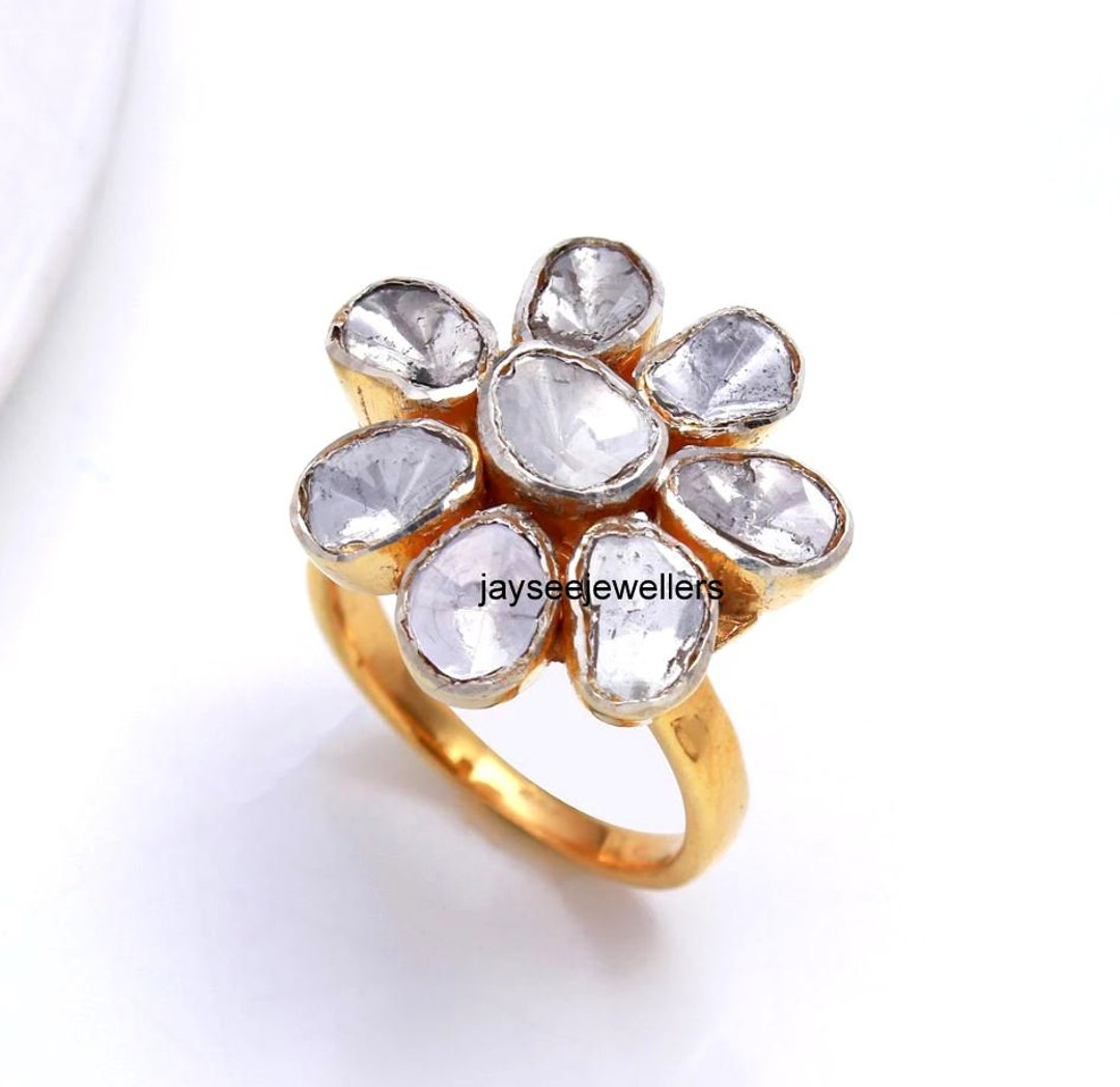 Victorian Polki Diamond Ring: Sterling Silver Pave Band - Etsy