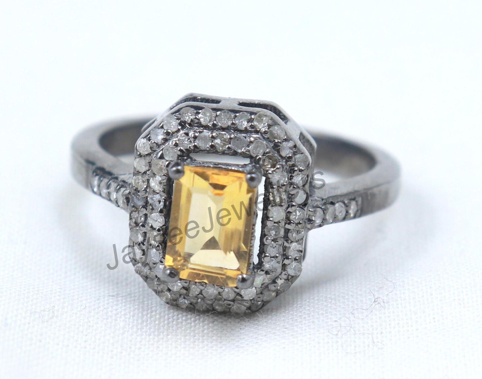 Tourmaline Ring: Handmade Pave Diamond 925 Sterling Silver, Victorian ...