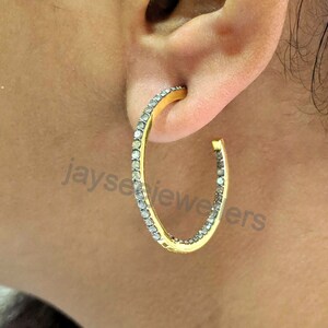 Pave Diamond Earring, Sparky Diamond Earring, 925 Sterling Silver Hoop ...