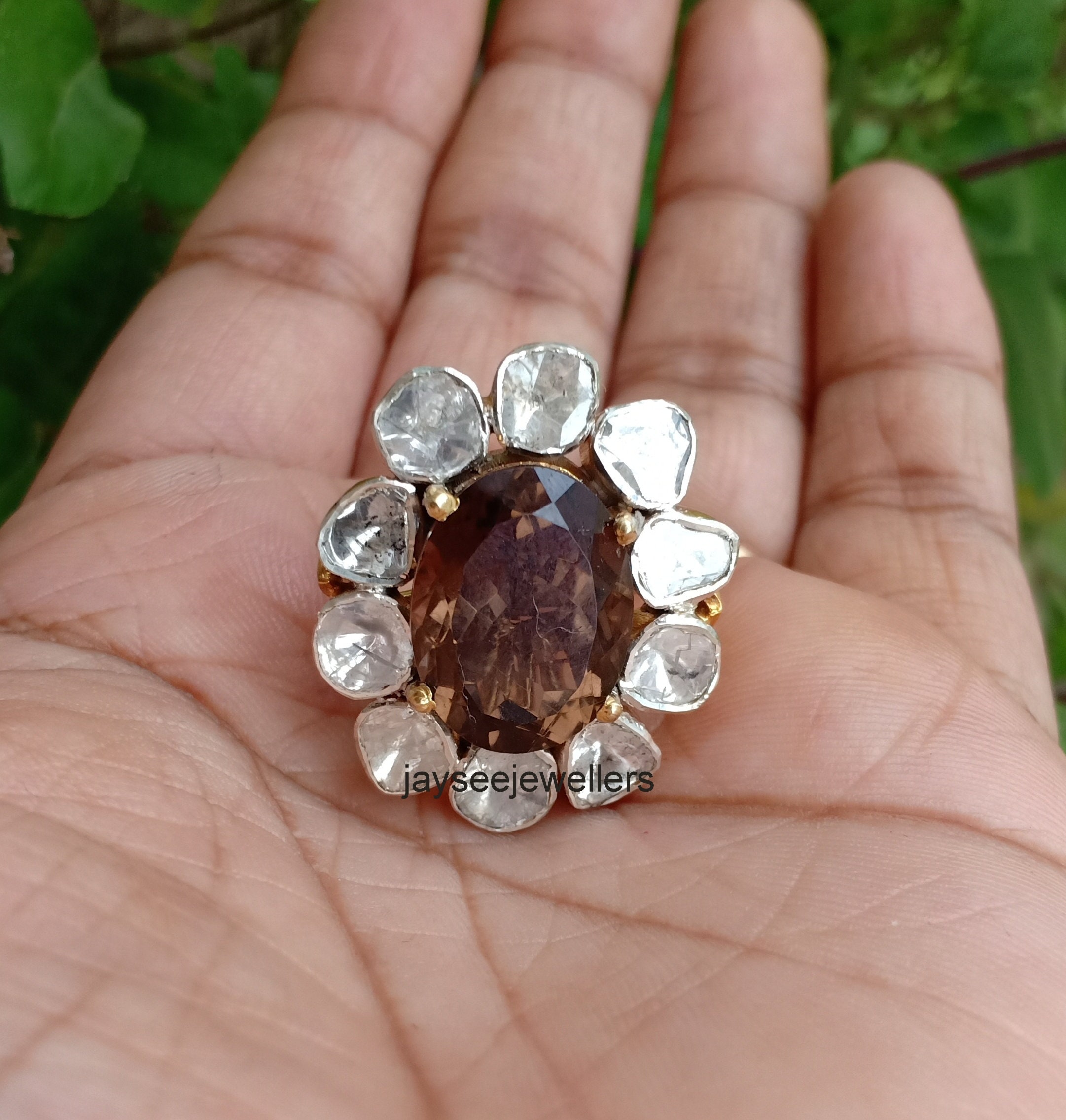 Polki Diamond Ring Polki Ring Topaz Gemstone Band Ring | Etsy