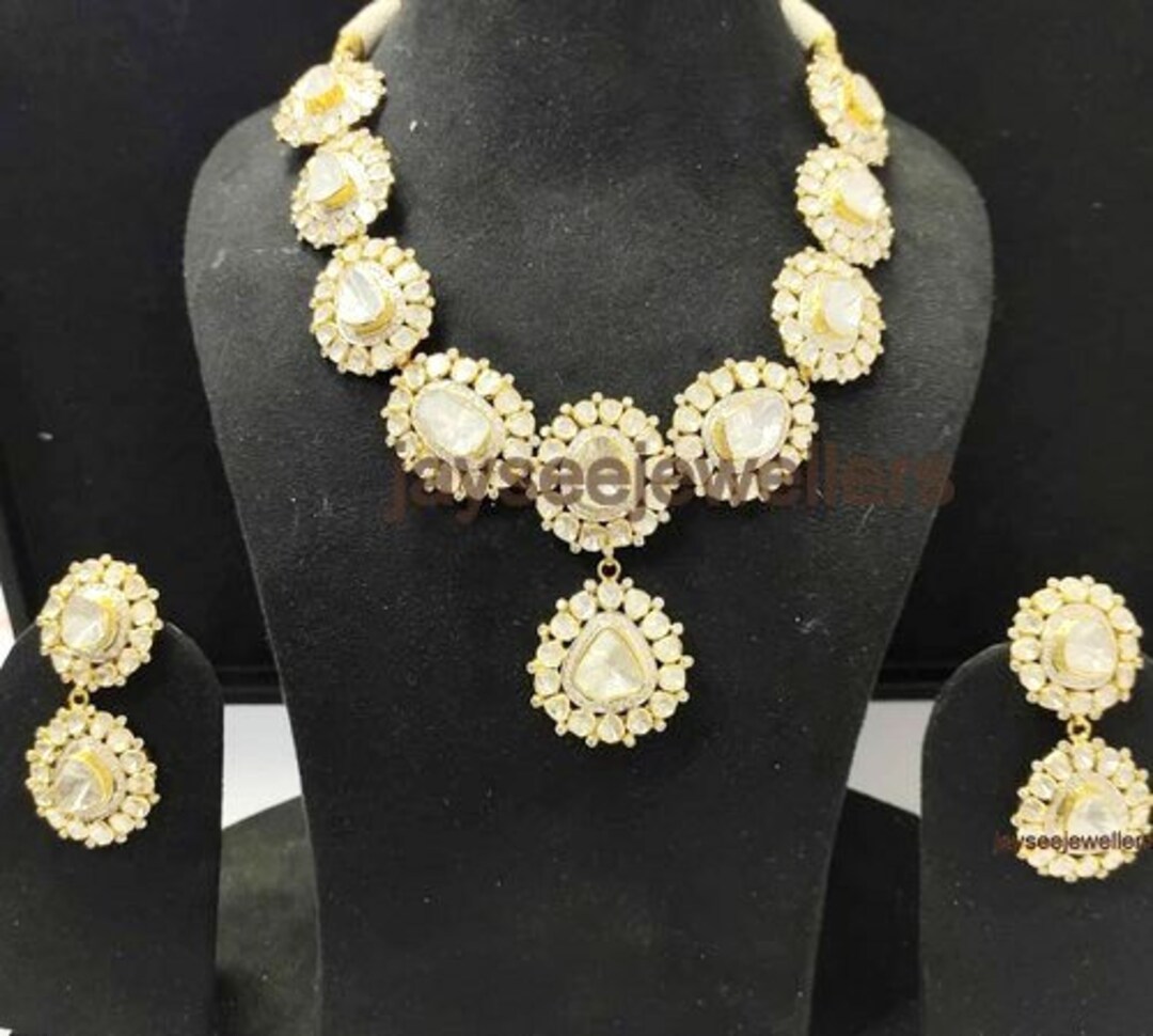Polki Necklace Polki Diamond Necklace Set 925 Sterling Silver - Etsy