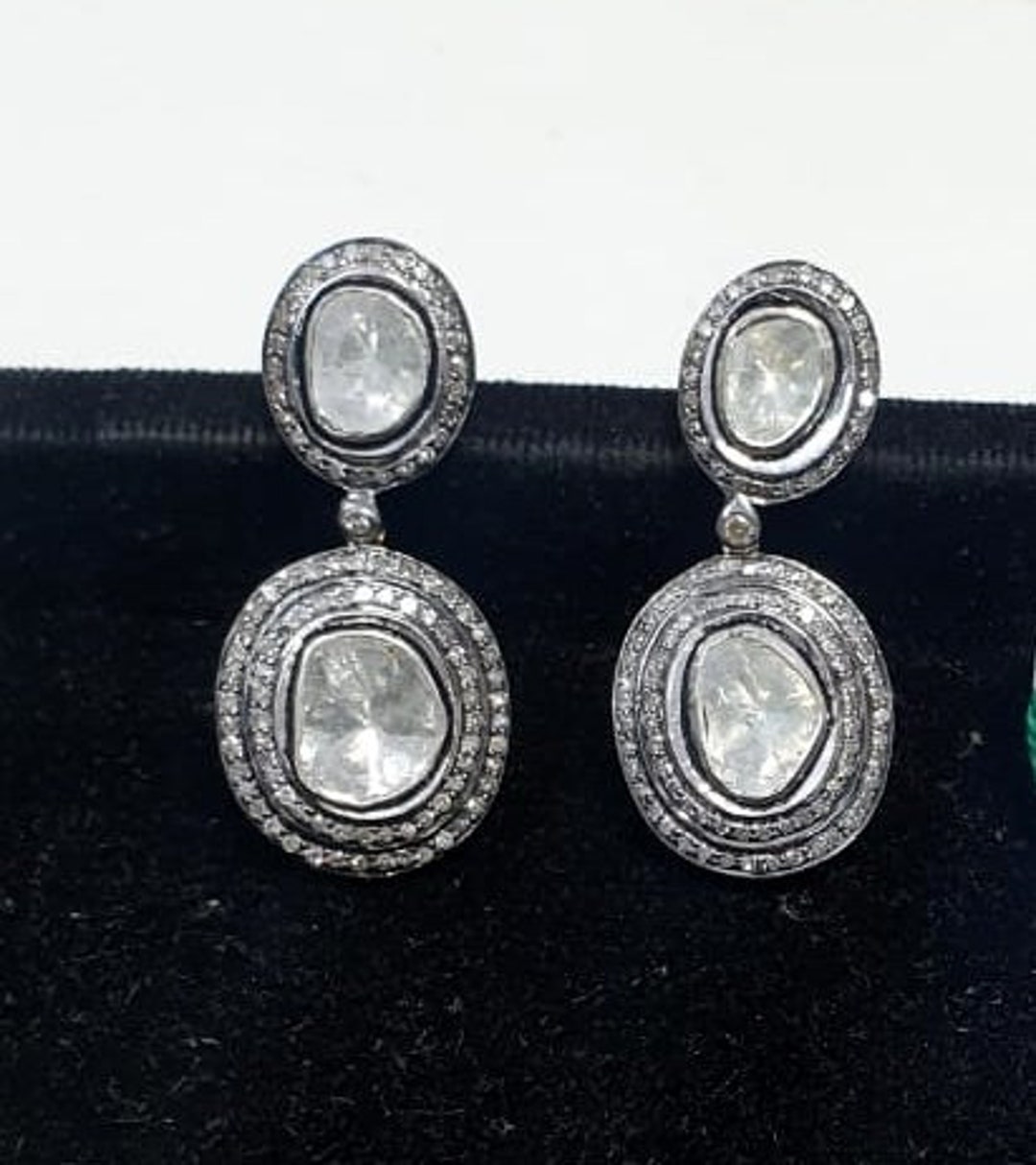 Sparky Rose Cut Polki Diamond and Pave Diamond Dangle Victorian Earring ...