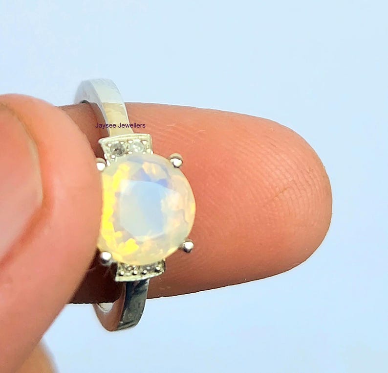 Opal Engagement Ring Australian Fire Opal & Diamond Ring Simple Oval ...