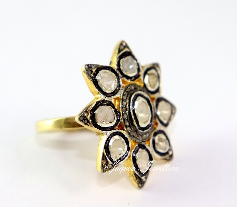 Victorian Handmade Designer Polki Diamond Ring Sterling Silver - Etsy