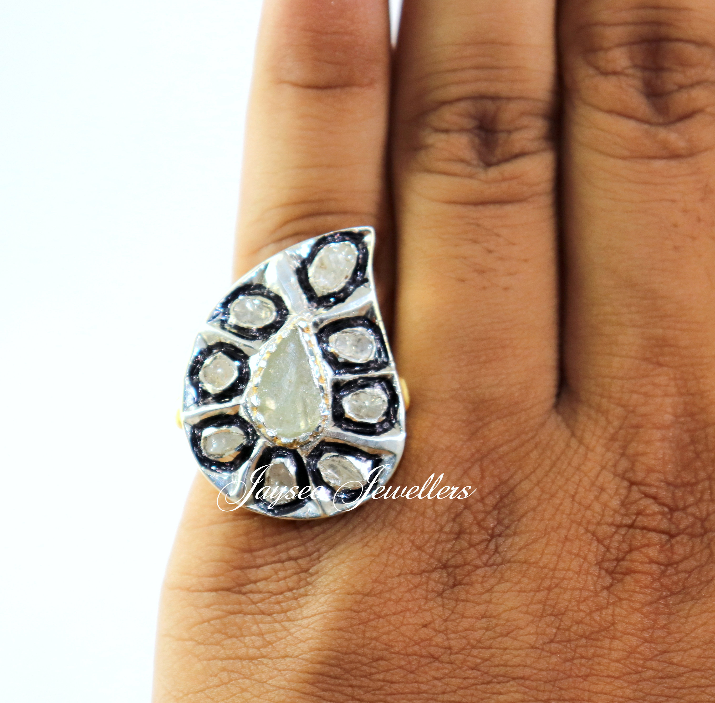 Handmade Victorian Sterling Silver Polki Diamond Ring - Etsy