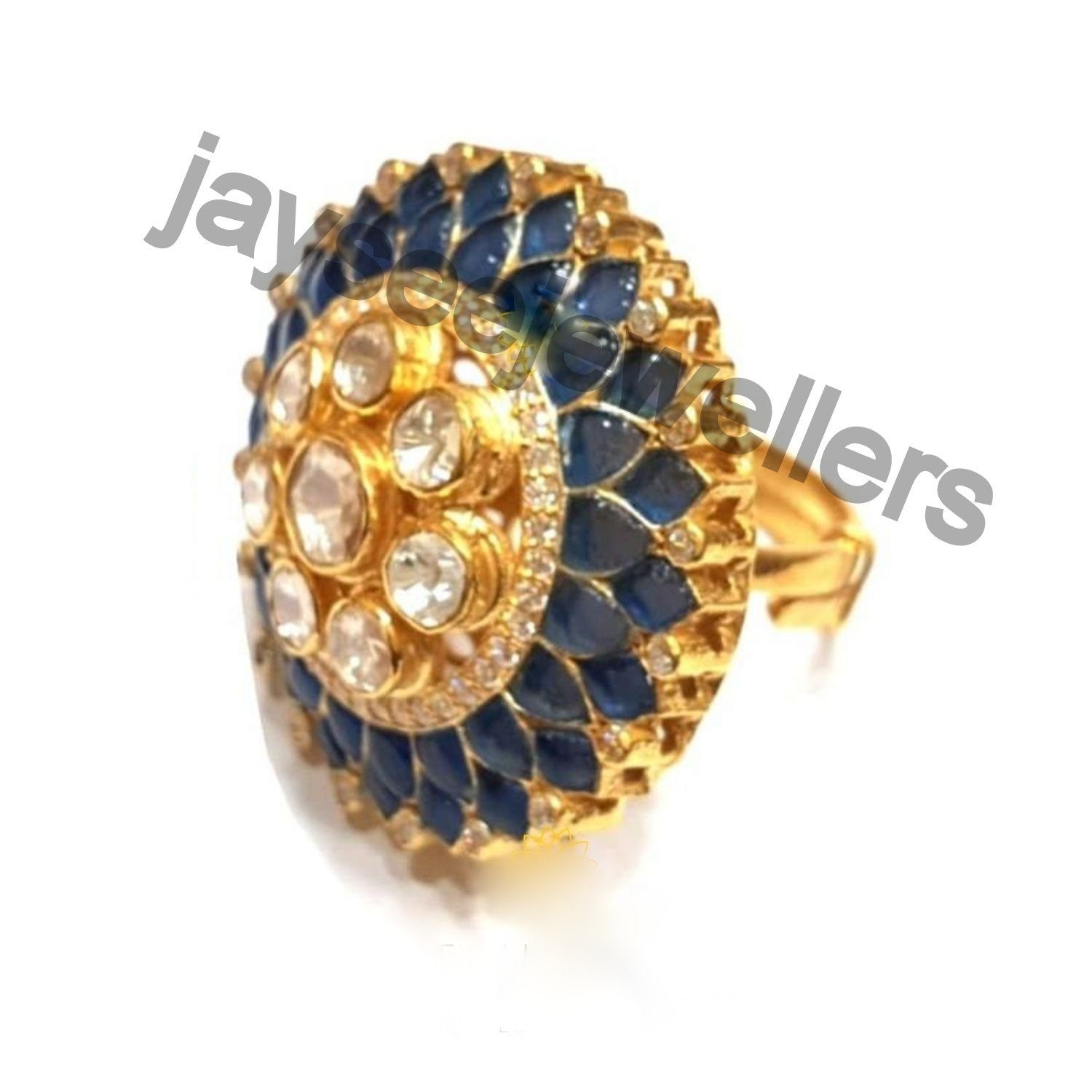 Polki Diamond Ring Polki Ring Real Blue Sapphire Ring - Etsy