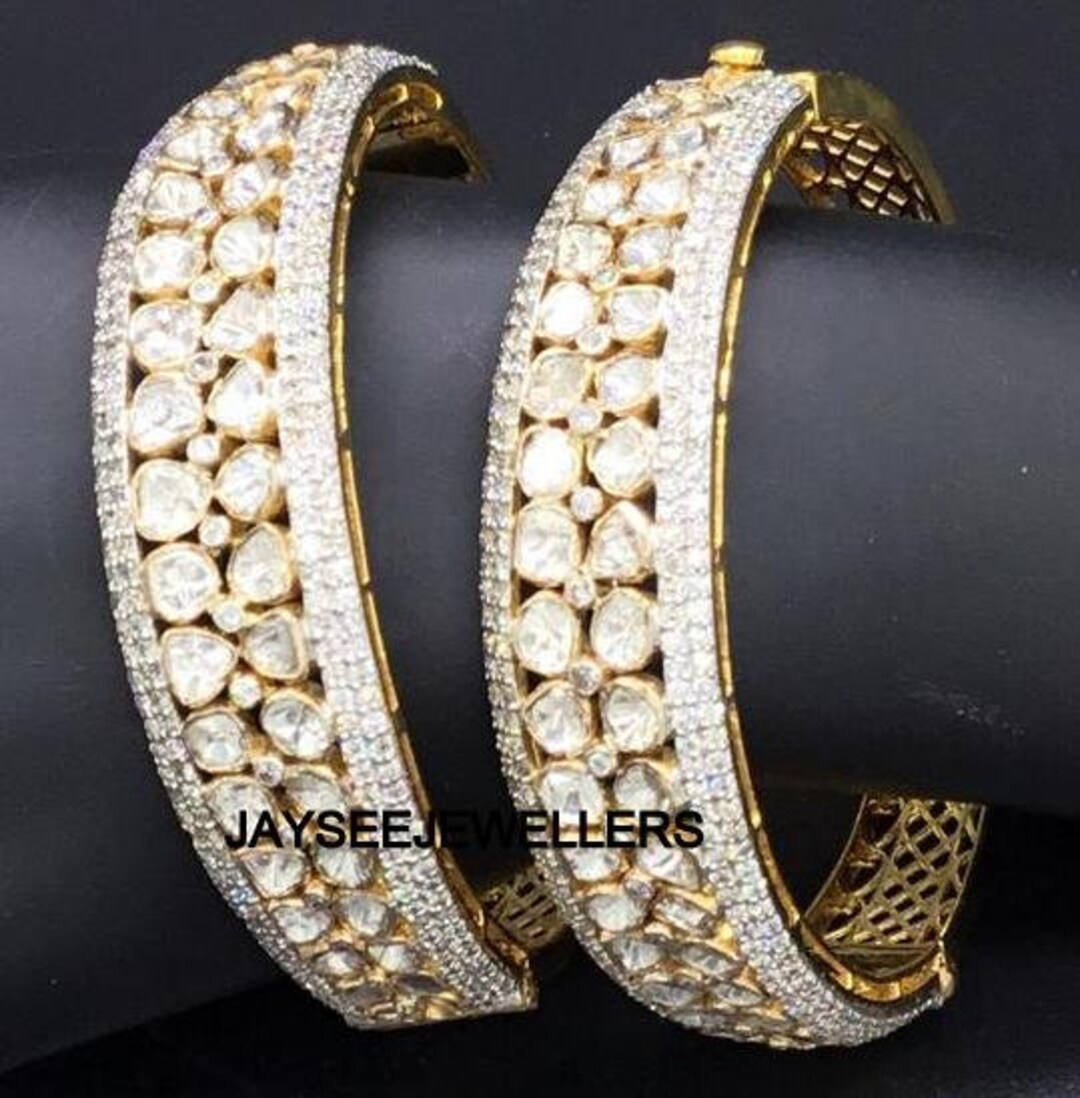 Polki Slice Bangle Polki Diamond Bracelet 925 Sterling - Etsy