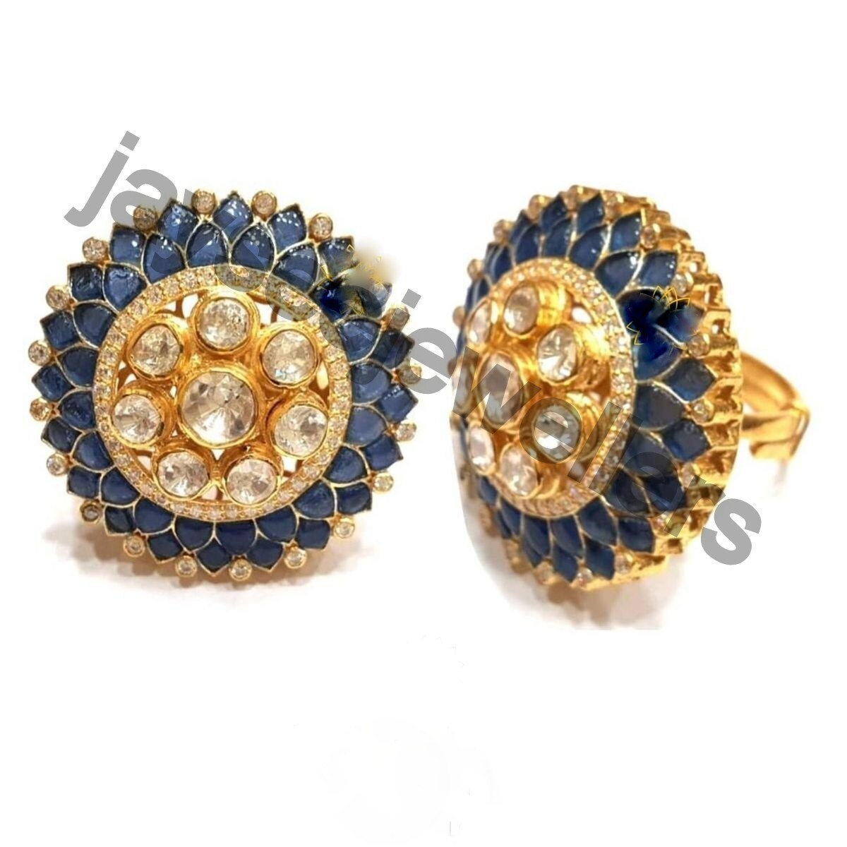 Polki Diamond Ring Polki Ring Real Blue Sapphire Ring - Etsy