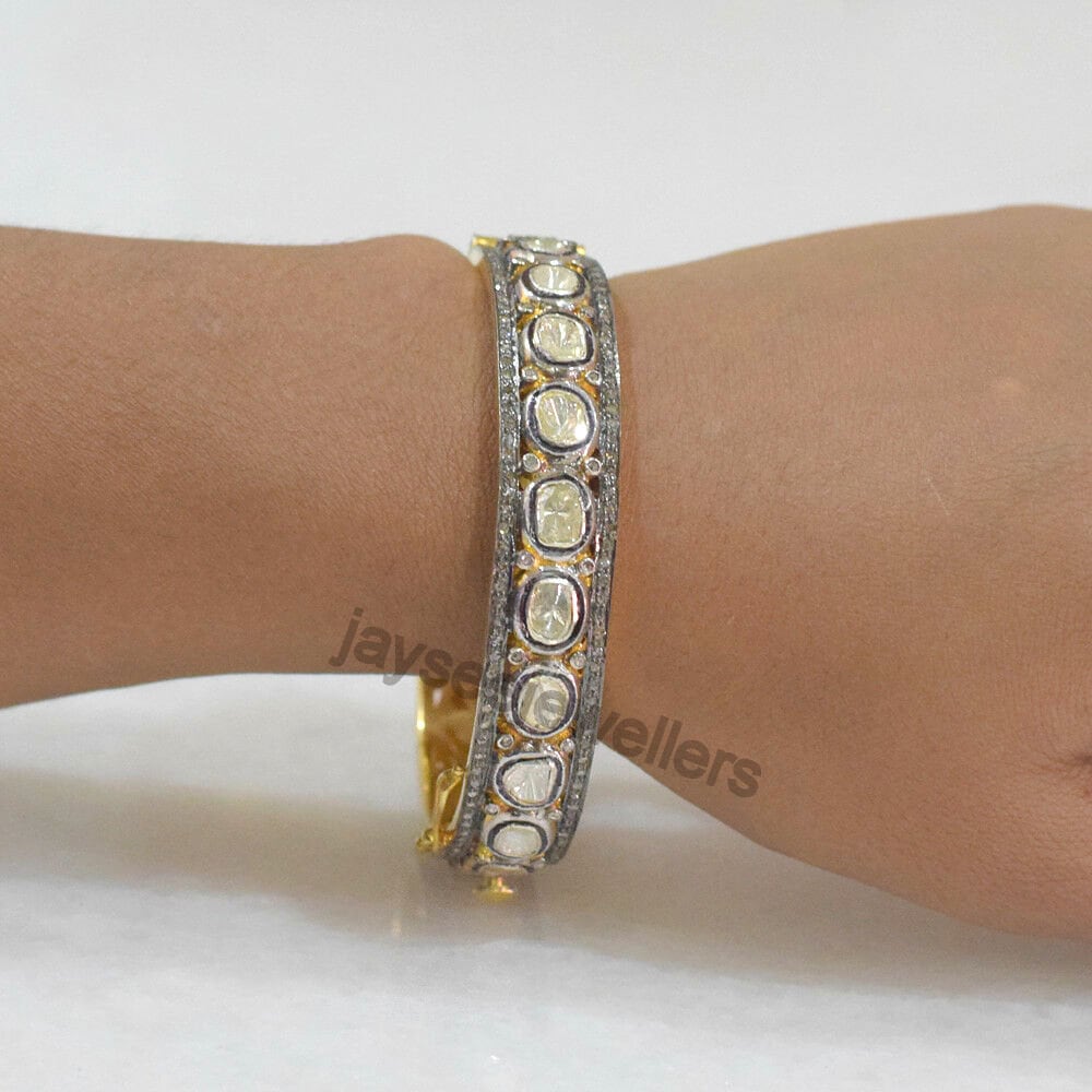 Polki Bangle Polki Diamond Bracelet 925 Sterling Silver Polki | Etsy