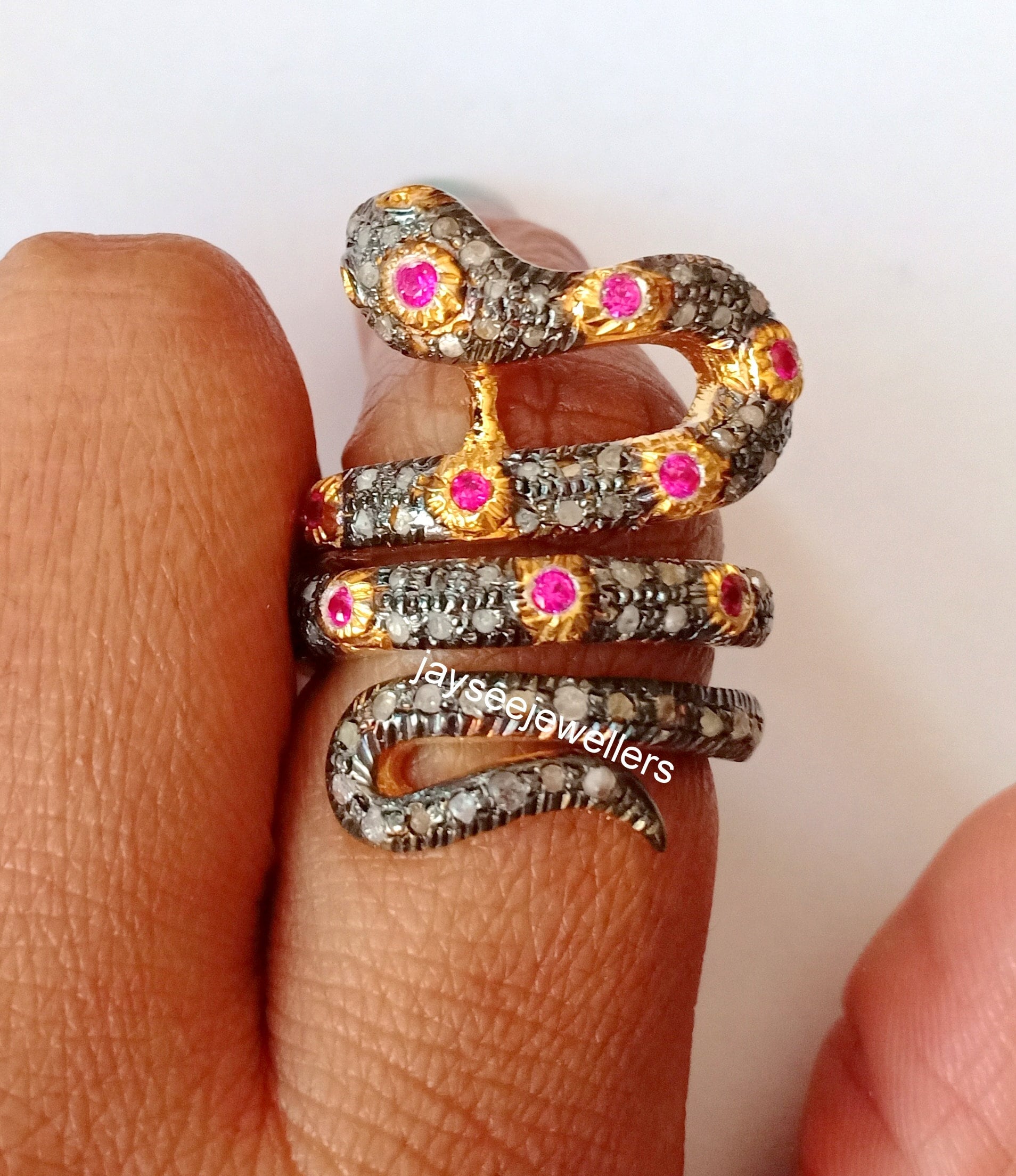 Pave Diamond Ruby Gemstone Long Snake Ring 925 Sterling Silver | Etsy