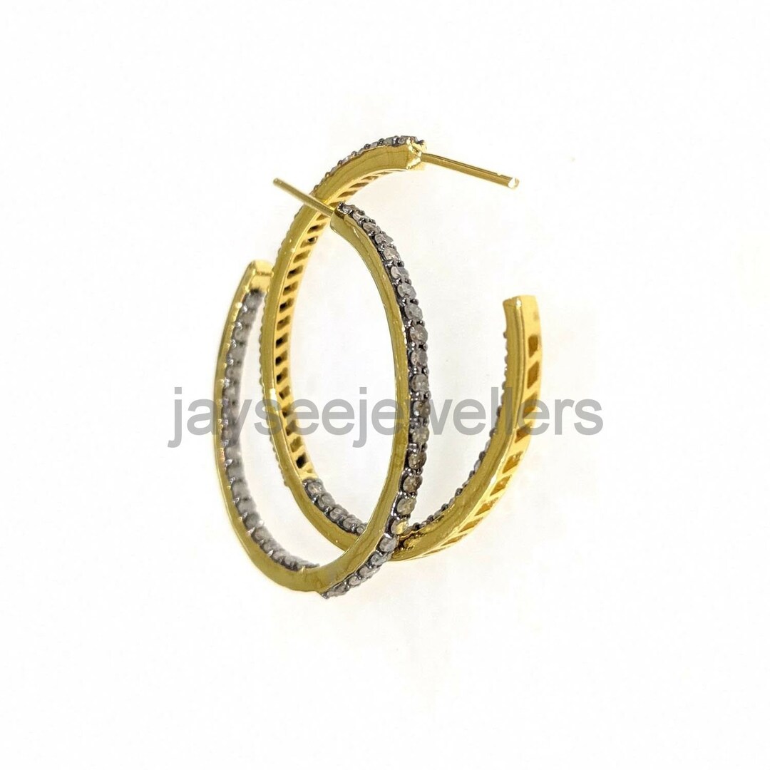 Pave Diamond Earring, Sparky Diamond Earring, 925 Sterling Silver Hoop ...