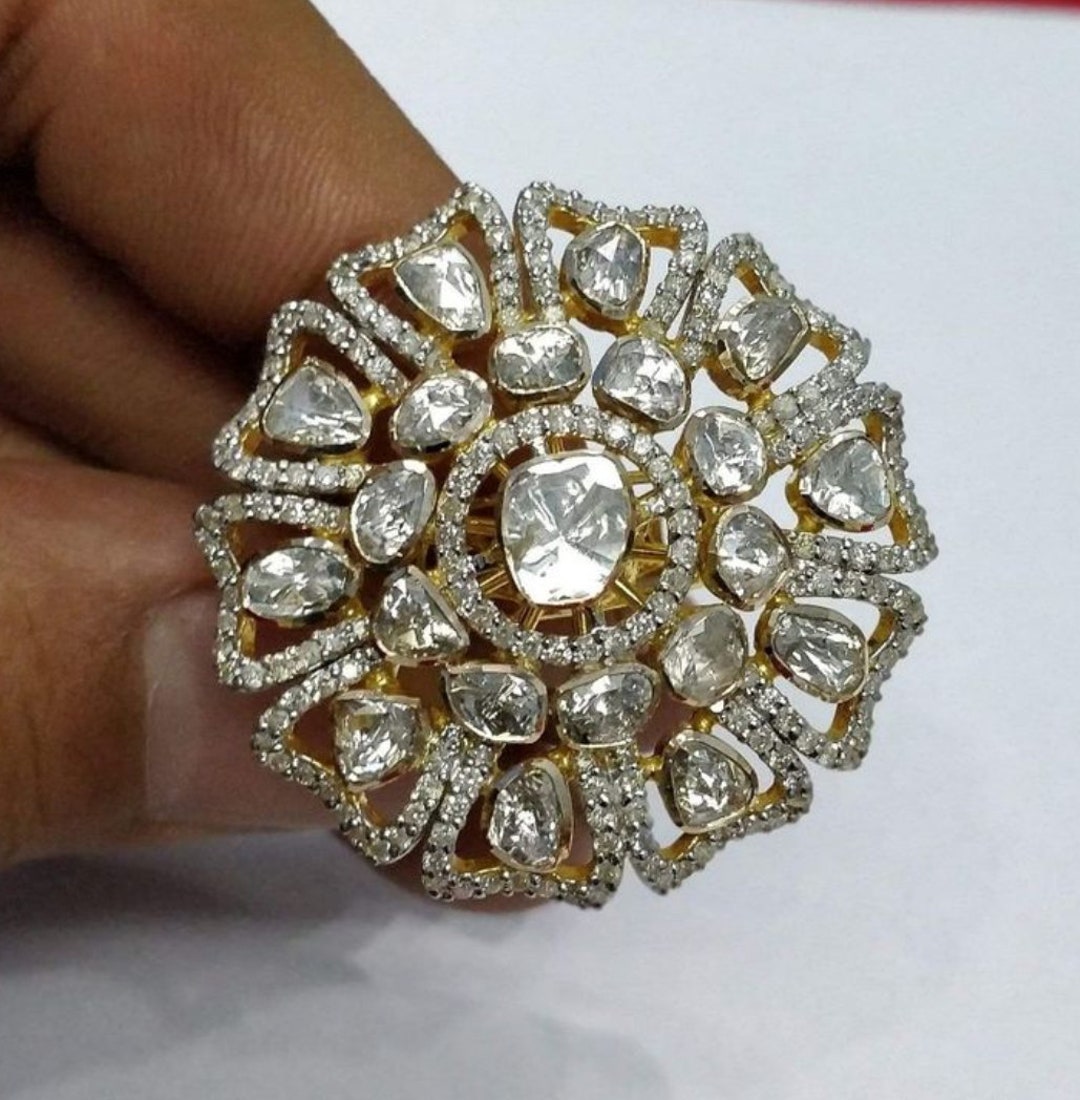 Handmade Victorian Polki Diamond Ring: Rose Cut, 925 Sterling Silver - Etsy