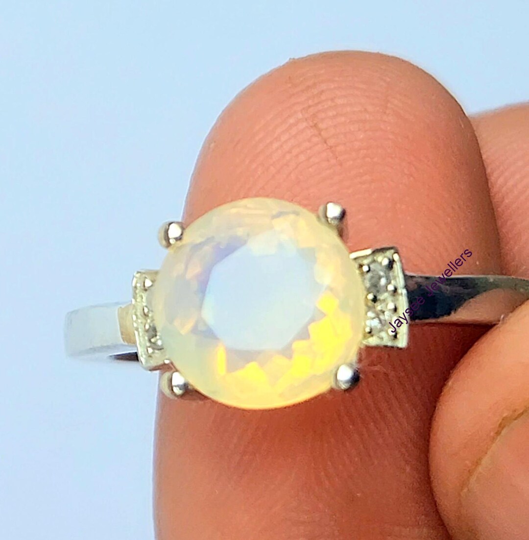 Opal Engagement Ring Australian Fire Opal & Diamond Ring Simple Oval ...