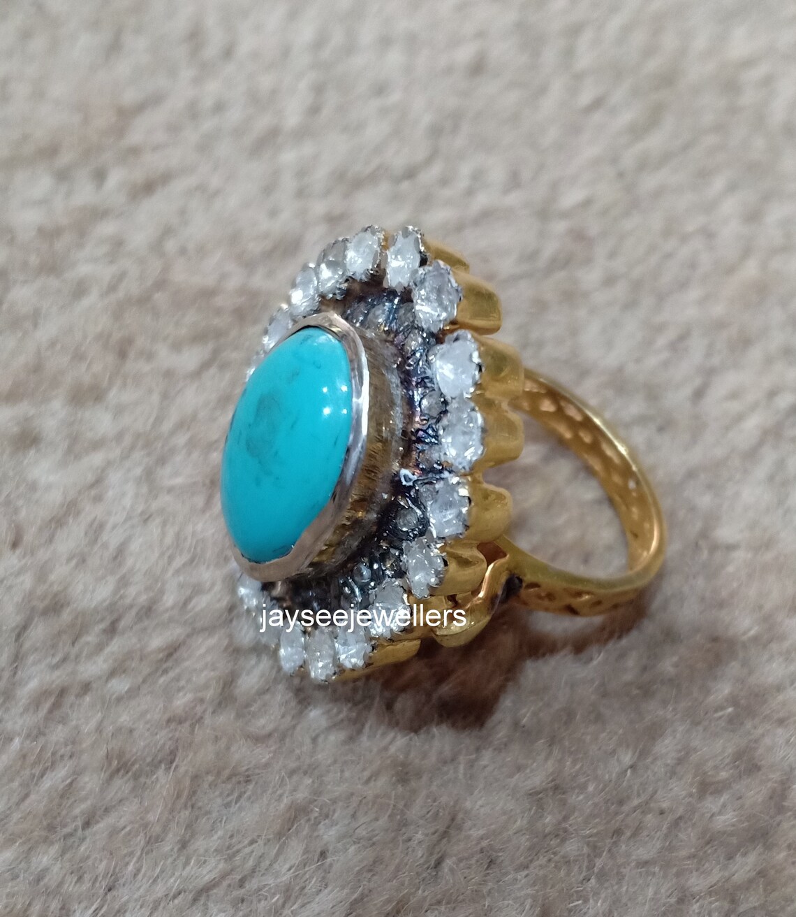 Polki Ring Rose Cut Polki Diamond Ring Turquoise Gems Ring - Etsy